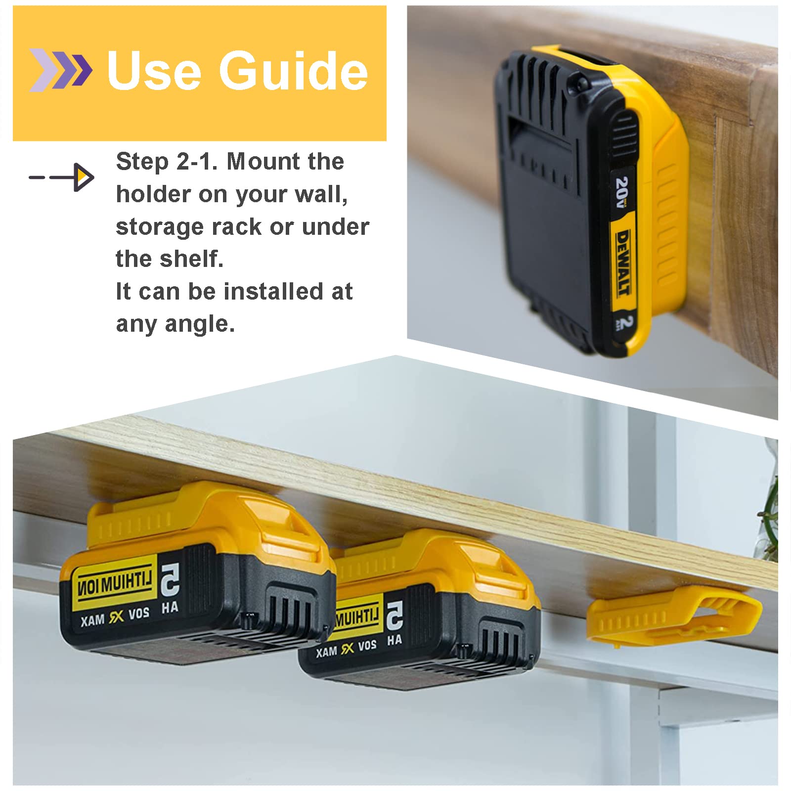 NA Battery Mount Holder for Dewalt 20V 60V Battery Dock Holder Fit for DeWalt Battery Power Tools, 5 Pack (No Battery)