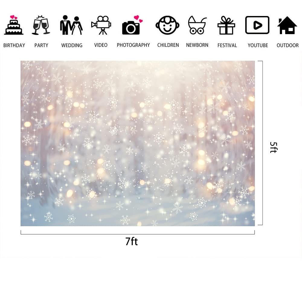 Lofaris Winter White Snowflake Photography Backdrop Christmas Snow Wonderland Background Merry Xmas Glitter Bokeh Snow Family Holiday Event Party Decor 7x5ft