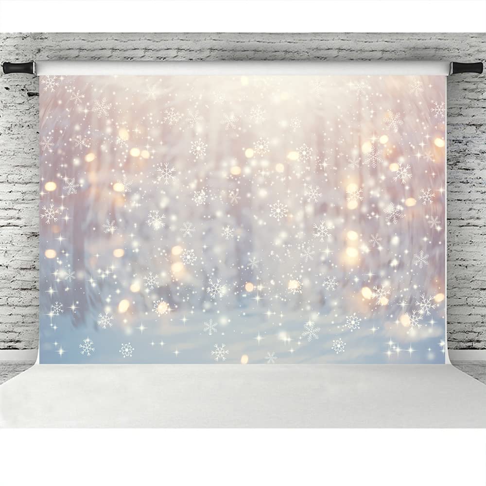 Lofaris Winter White Snowflake Photography Backdrop Christmas Snow Wonderland Background Merry Xmas Glitter Bokeh Snow Family Holiday Event Party Decor 7x5ft