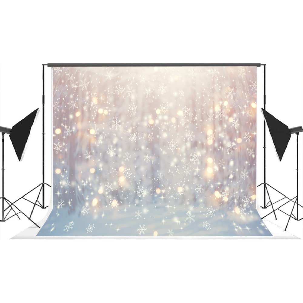 Lofaris Winter White Snowflake Photography Backdrop Christmas Snow Wonderland Background Merry Xmas Glitter Bokeh Snow Family Holiday Event Party Decor 7x5ft