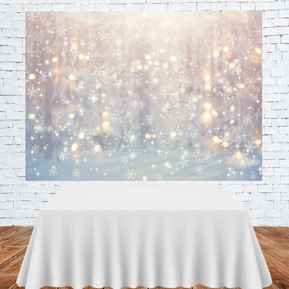 Lofaris Winter White Snowflake Photography Backdrop Christmas Snow Wonderland Background Merry Xmas Glitter Bokeh Snow Family Holiday Event Party Decor 7x5ft