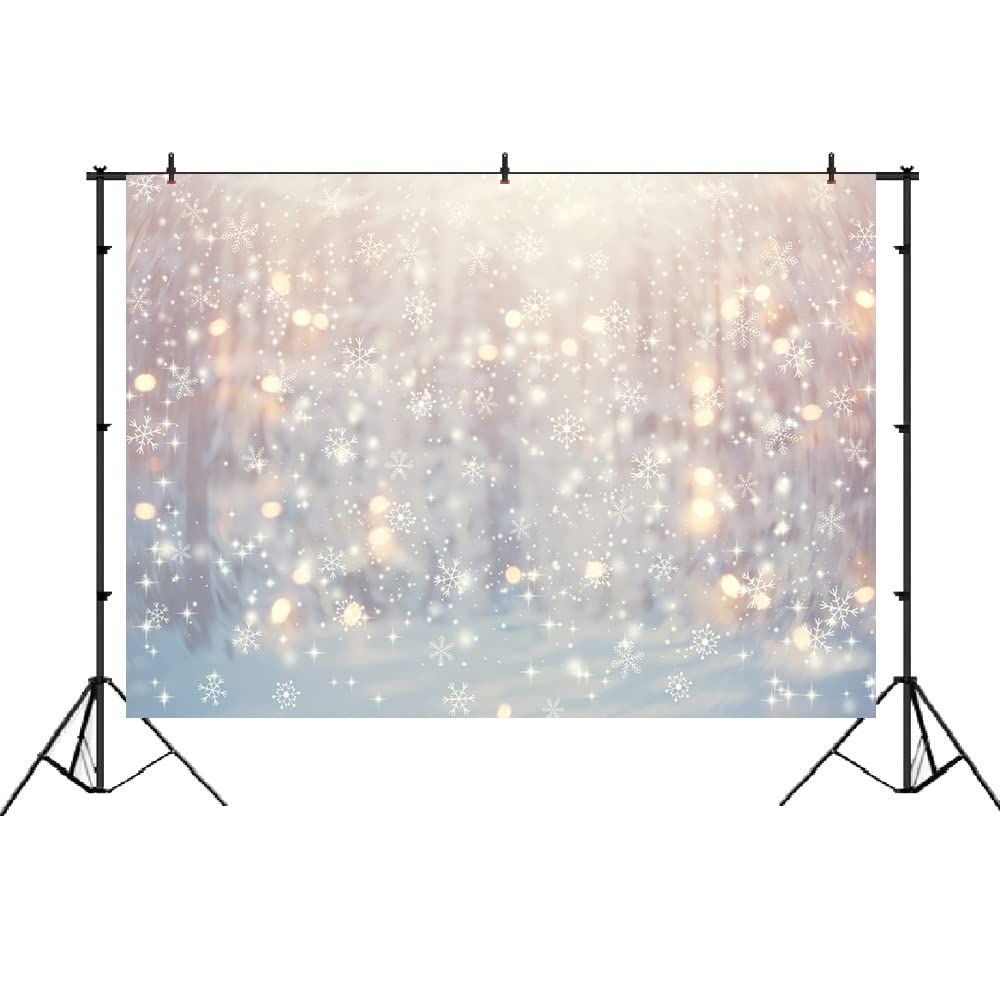 Lofaris Winter White Snowflake Photography Backdrop Christmas Snow Wonderland Background Merry Xmas Glitter Bokeh Snow Family Holiday Event Party Decor 7x5ft