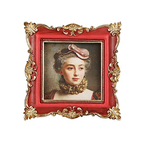 4x4 Inch Vintage Picture Frame, Art Deco, Antique Red Photo Frame, Photo Display, Small Size Tabletop ,Gift Ideas