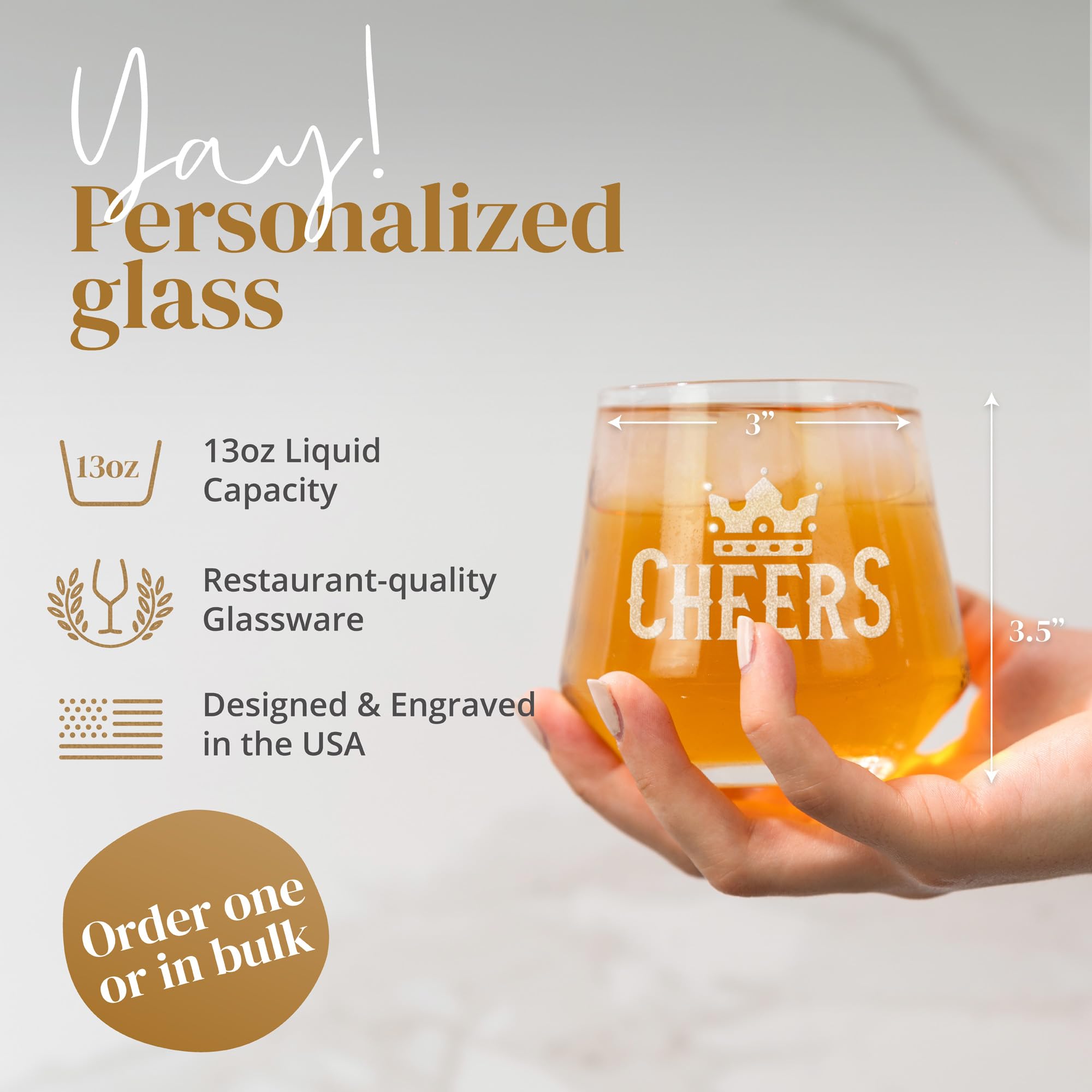 Custom 13oz Whisky Rocks Glass with Your Custom Logo Design or Personalized Text - Permanent Laser Engraving - Wedding Favors, Corporate Gifts, Birthdays, Parties or Events