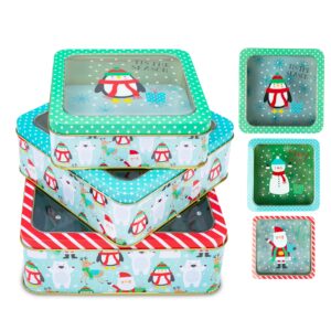 3 christmas cookie tins- christmas cookie tins with lids for gift giving, christmas tins holiday cookie boxes, christmas tins for cookies and gifts- 3 nested metal cookie tins (christmas cookie tin)