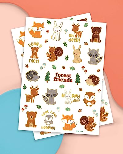 xo, Fetti Woodland Animal Temporary Tattoos - 42 Glitter Styles | Forest Friends Birthday Party Supplies, Deer Baby Shower, Bear Favors, Fox, Owl