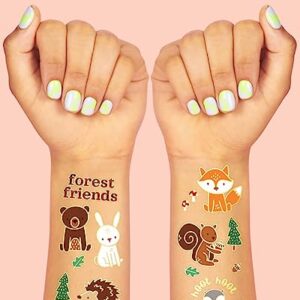 xo, Fetti Woodland Animal Temporary Tattoos - 42 Glitter Styles | Forest Friends Birthday Party Supplies, Deer Baby Shower, Bear Favors, Fox, Owl