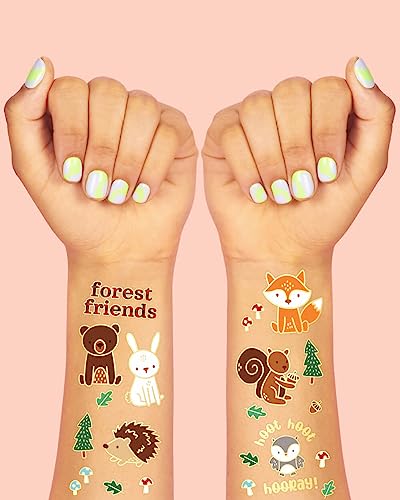 xo, Fetti Woodland Animal Temporary Tattoos - 42 Glitter Styles | Forest Friends Birthday Party Supplies, Deer Baby Shower, Bear Favors, Fox, Owl