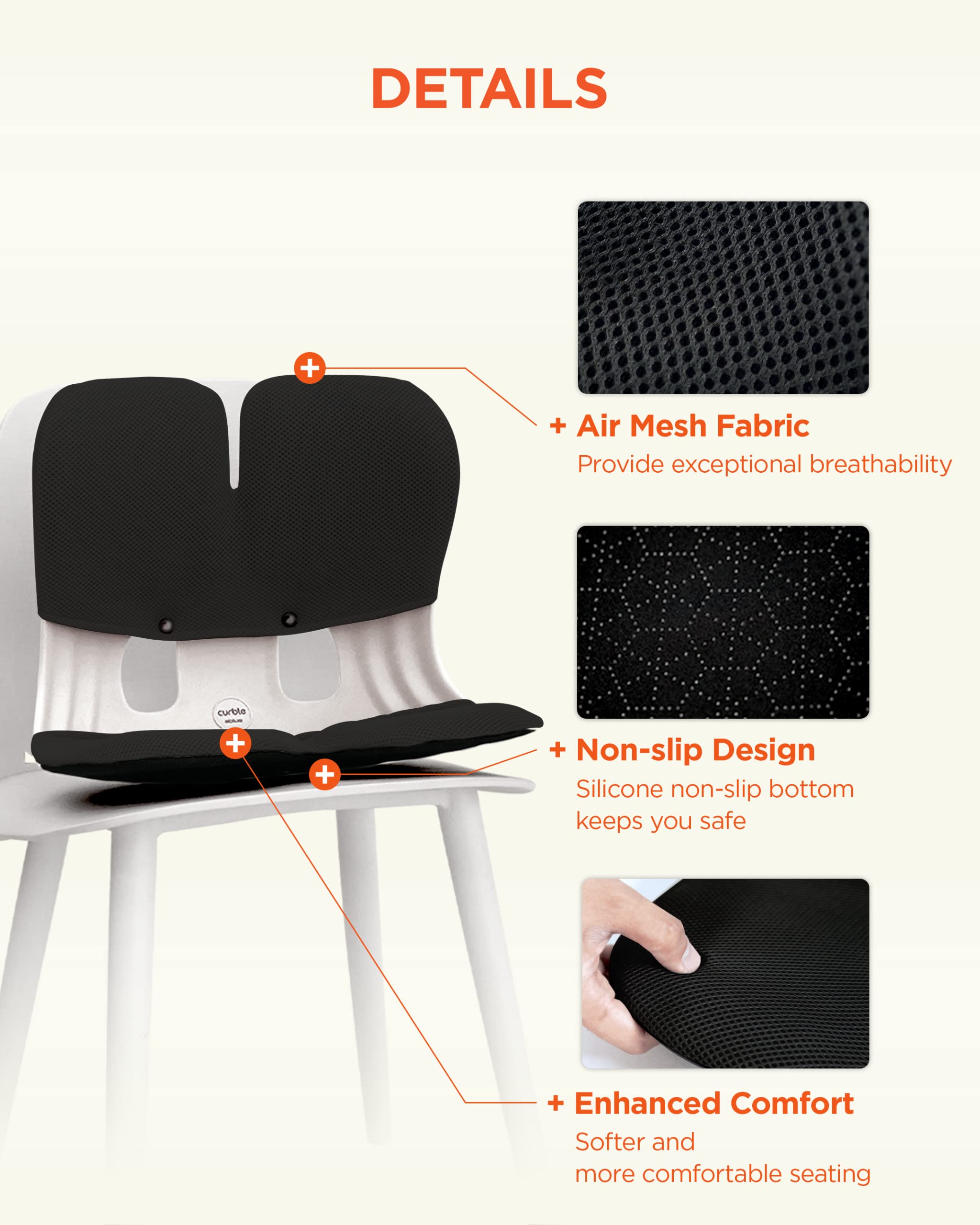 curble Grand Cover, Detachable Cover for Adult Chair, Ergonomic Chair Back Support and Lumbar Support (Black)