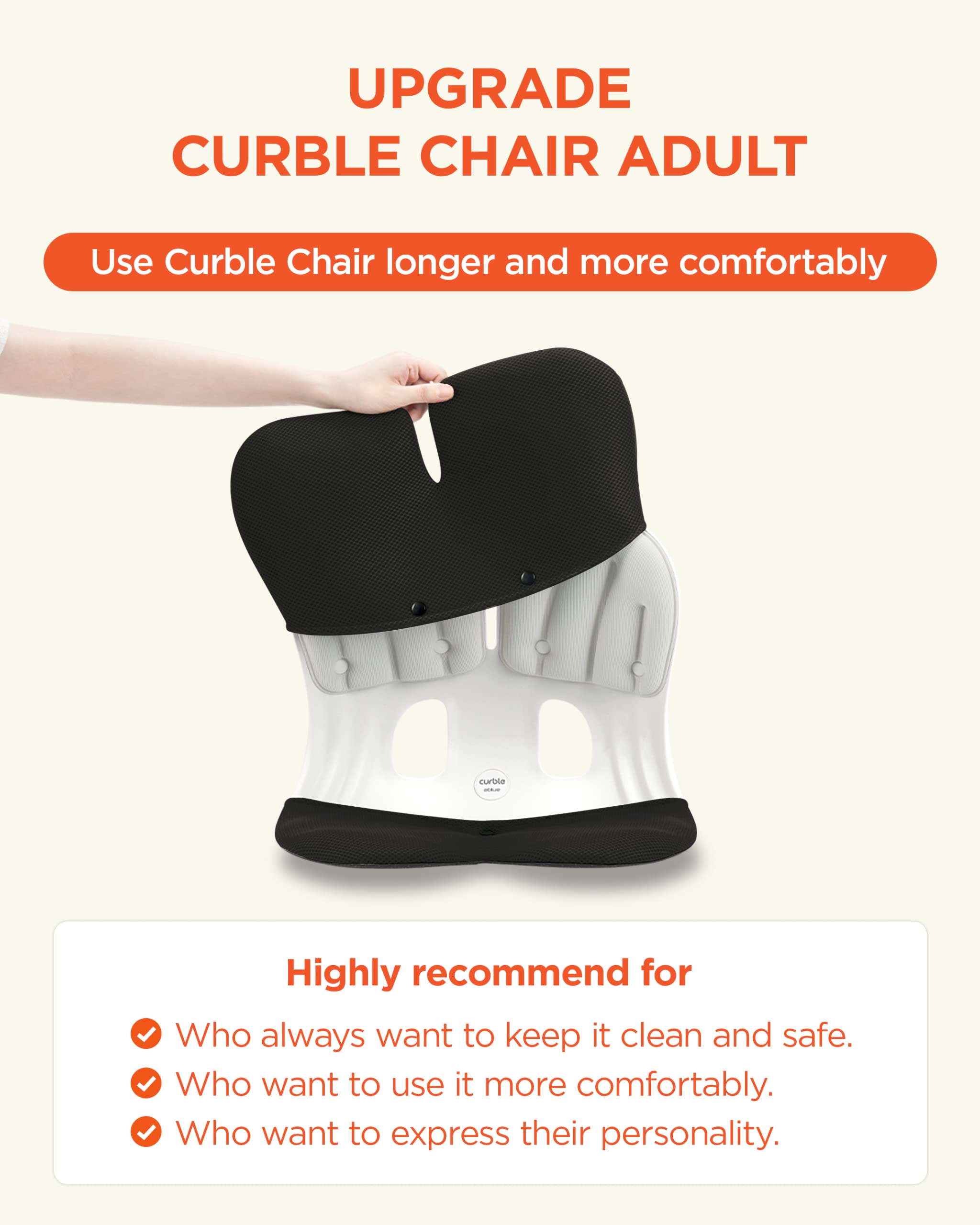 curble Grand Cover, Detachable Cover for Adult Chair, Ergonomic Chair Back Support and Lumbar Support (Black)