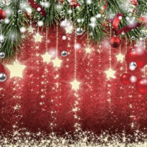 SJOLOON Christmas Backdrops Red Ball Theme Background Shining Stars Background New Year Backdrop for Christmas Party Decoration Banner Photo Shoot 12364 (8x6FT)