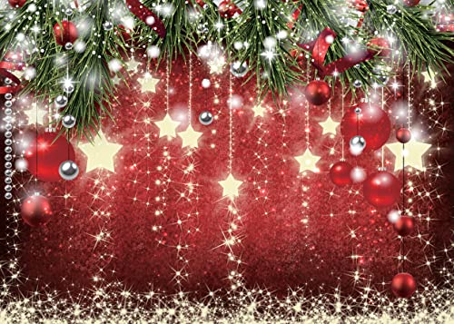 SJOLOON Christmas Backdrops Red Ball Theme Background Shining Stars Background New Year Backdrop for Christmas Party Decoration Banner Photo Shoot 12364 (8x6FT)