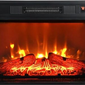 LGHM 23" Electric Fireplace, 3DInfrared Black Fireplace Electric Insert Heater, with Wireless Remote Control, Glass View, Adjustable Realistic Logs & Flames, Indoor, 1400w