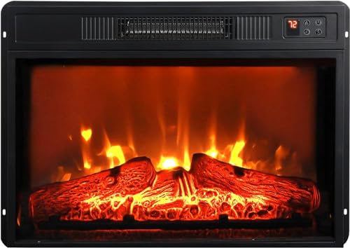 LGHM 23" Electric Fireplace, 3DInfrared Black Fireplace Electric Insert Heater, with Wireless Remote Control, Glass View, Adjustable Realistic Logs & Flames, Indoor, 1400w