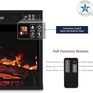 LGHM 23" Electric Fireplace, 3DInfrared Black Fireplace Electric Insert Heater, with Wireless Remote Control, Glass View, Adjustable Realistic Logs & Flames, Indoor, 1400w