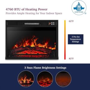 LGHM 23" Electric Fireplace, 3DInfrared Black Fireplace Electric Insert Heater, with Wireless Remote Control, Glass View, Adjustable Realistic Logs & Flames, Indoor, 1400w