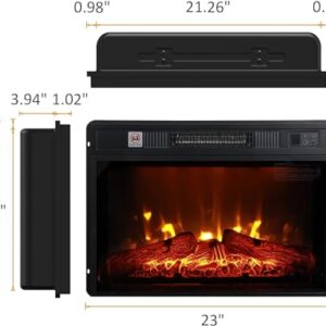 LGHM 23" Electric Fireplace, 3DInfrared Black Fireplace Electric Insert Heater, with Wireless Remote Control, Glass View, Adjustable Realistic Logs & Flames, Indoor, 1400w