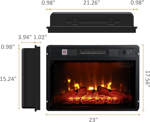 LGHM 23" Electric Fireplace, 3DInfrared Black Fireplace Electric Insert Heater, with Wireless Remote Control, Glass View, Adjustable Realistic Logs & Flames, Indoor, 1400w