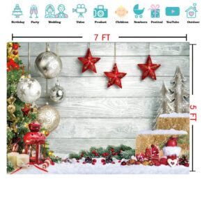 CYLYH 7X5FT Christmas Backdrop White Wood Floor Photography Backdrop Winter Snow Christmas Balls Xmas Tree Gift Family Party Photo Background New Year Party Banner Backdrop D551