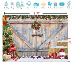 CYLYH 7x5ft Christmas Backdrop Christmas Barn Wood Door Backdrop for Photography Xmas Tree Snow Gift Party Photo Background Family Holiday Decorations Backdrop D552