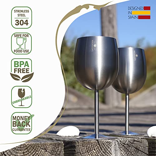 Wine Glasses - 12 oz Stemmed Stainless Steel Tumblers for Indoor and Outdoor Events - 2 Piece Wine Goblet Set with 2 Reusable Straws - Unbreakable Drinking Glass for Cocktails - Gift for Women and Men