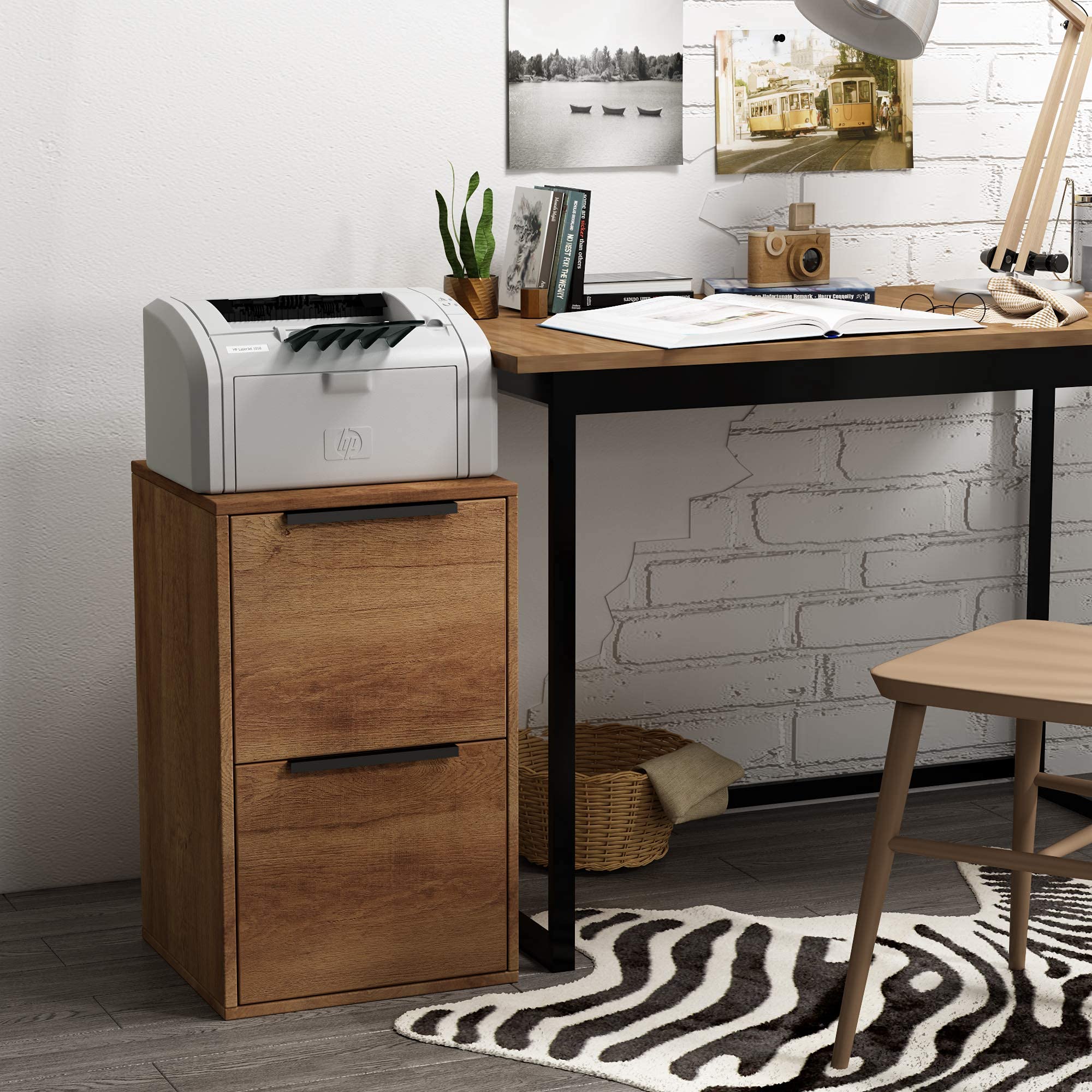 2 Drawer File Cabinet Wood, Pressed Wood File Cabinets for Hanging Letter Size,Vertical Storage Under Desk Filing Cabinet for Home Office,Brown