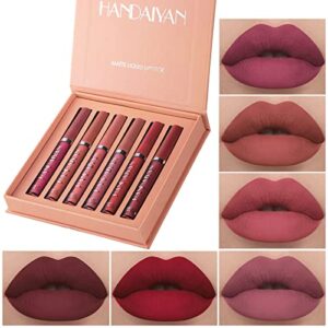 6pcs matte liquid lipstick set, nude lipsticks makeup kit for women, velvet lip gloss waterproof non-stick cup labiales mate 24 horas (set a)