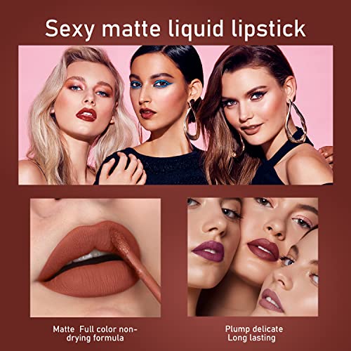 6pcs Matte Liquid Lipstick Set, Nude Lipsticks Makeup Kit for Women, Velvet Lip Gloss Waterproof Non-Stick Cup Labiales Mate 24 Horas (Set A)