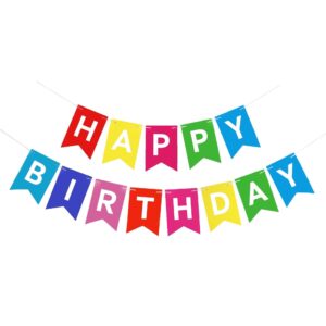 happy birthday banner backdrop colorful decoration birthday sign for wall party supplies backyard decore birthday flag bunting - 8 feet total signs (3 feet happy, 5 feet birthday)