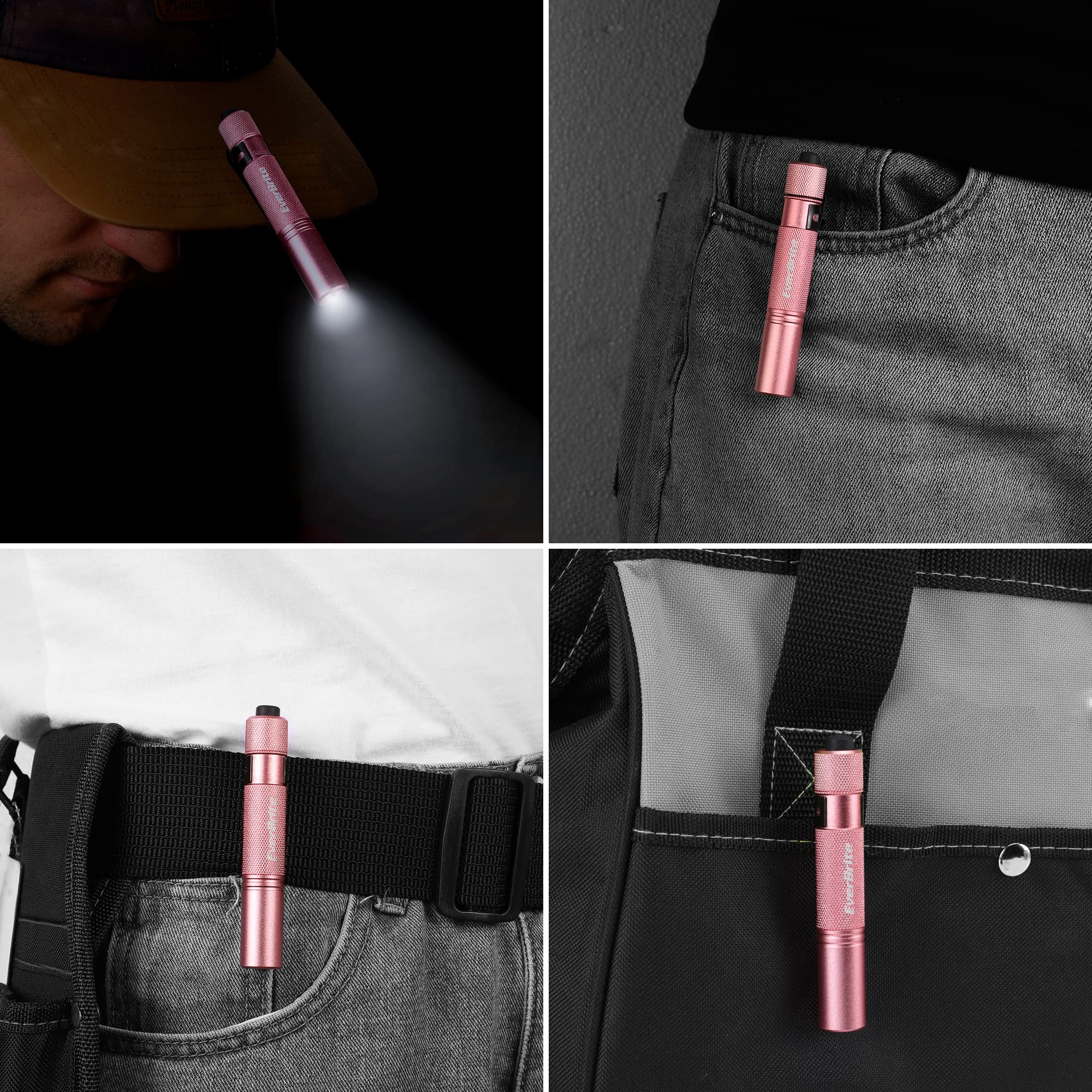 EverBrite LED Pocket Pen Light Flashlight, 2-Pack Small Mini Penlight with High Lumens and 3 Modes, AAA Battery Included, Compact Flashlights for Inspection, Repairing and Outdoor, Pink