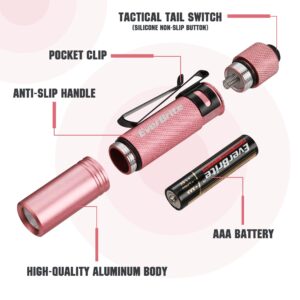 EverBrite LED Pocket Pen Light Flashlight, 2-Pack Small Mini Penlight with High Lumens and 3 Modes, AAA Battery Included, Compact Flashlights for Inspection, Repairing and Outdoor, Pink