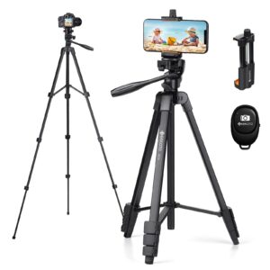 geekoto phone tripod,55 inches aluminum camera/mobile phone tripod with carrying bag with a maximum load of 6.6 pounds,portable tripod for photography and video recording black