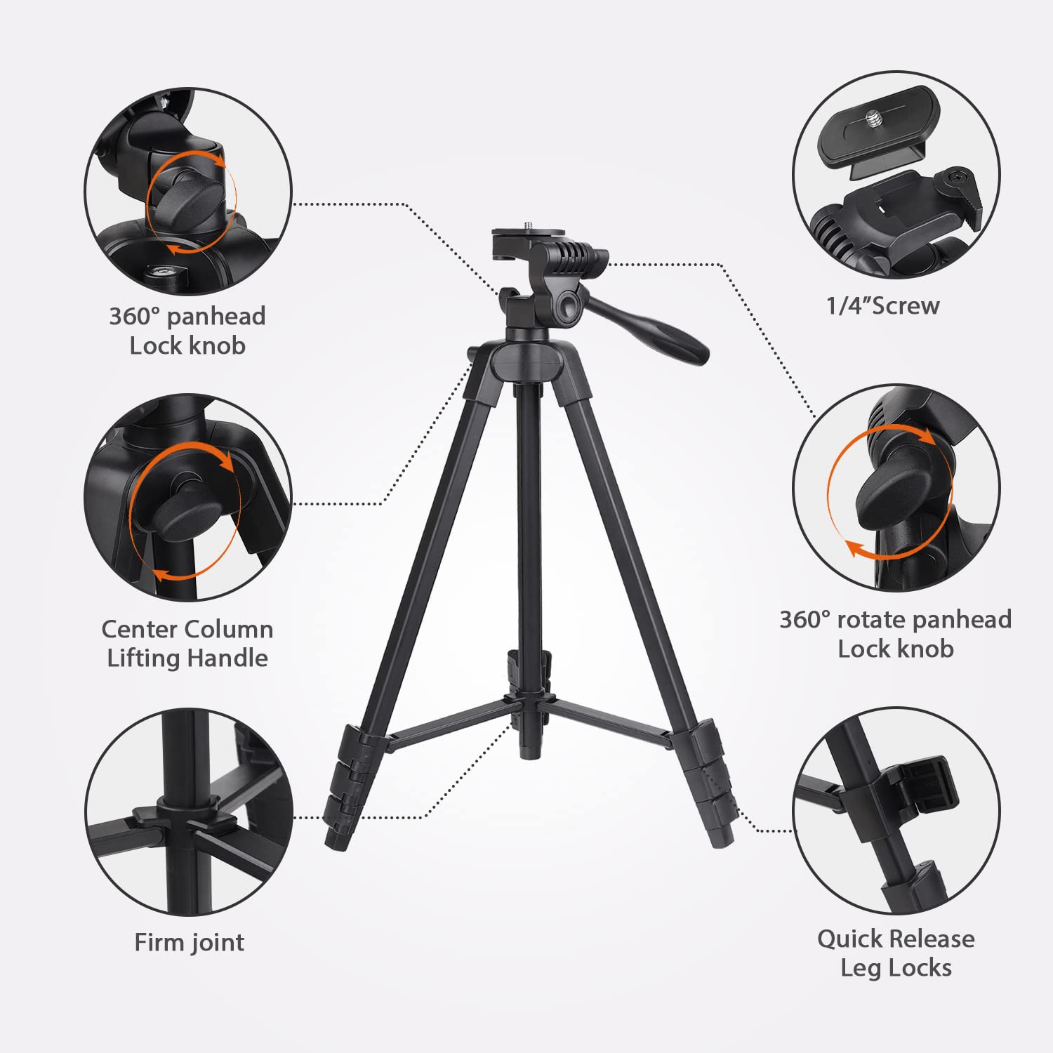 GEEKOTO Phone Tripod,55 inches Aluminum Camera/Mobile Phone Tripod with Carrying Bag with a Maximum Load of 6.6 pounds,Portable Tripod for Photography and Video Recording Black