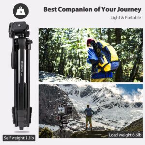 GEEKOTO Phone Tripod,55 inches Aluminum Camera/Mobile Phone Tripod with Carrying Bag with a Maximum Load of 6.6 pounds,Portable Tripod for Photography and Video Recording Black