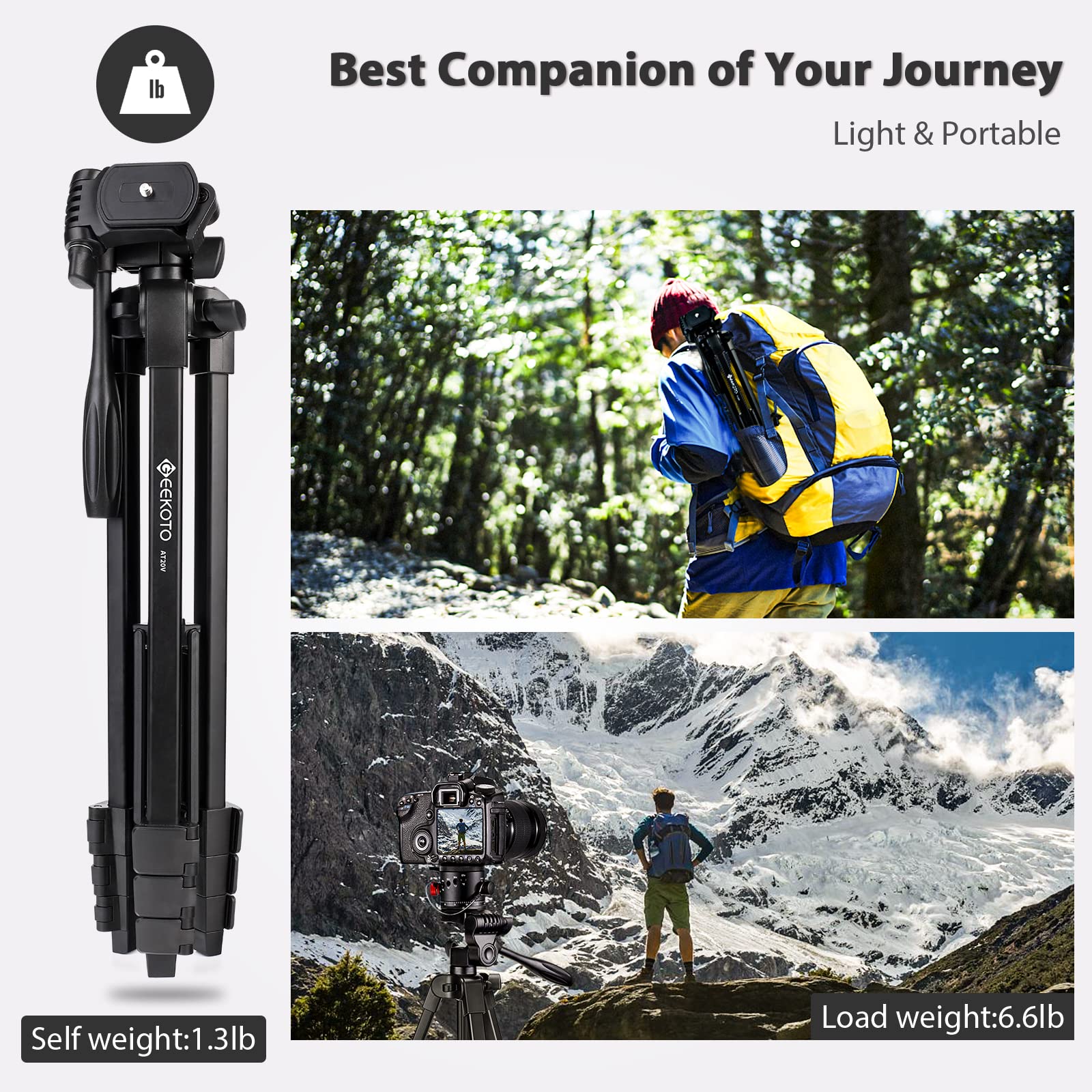 GEEKOTO Phone Tripod,55 inches Aluminum Camera/Mobile Phone Tripod with Carrying Bag with a Maximum Load of 6.6 pounds,Portable Tripod for Photography and Video Recording Black