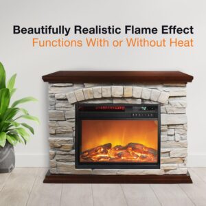 Lifesmart Large Square Infrared Faux Stone Fireplace, Fake Fireplace Heater with Mantel and Adjustable Settings for Living Room, Bedroom