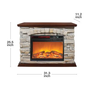 Lifesmart Large Square Infrared Faux Stone Fireplace, Fake Fireplace Heater with Mantel and Adjustable Settings for Living Room, Bedroom