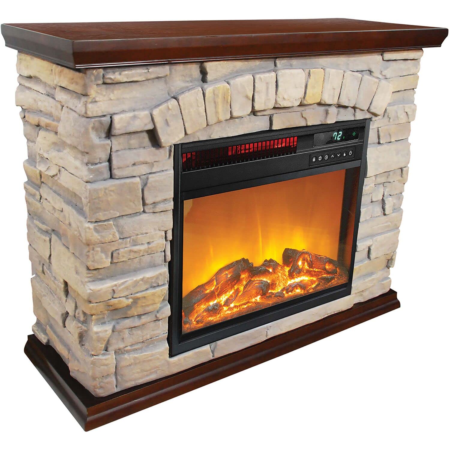 Lifesmart Large Square Infrared Faux Stone Fireplace, Fake Fireplace Heater with Mantel and Adjustable Settings for Living Room, Bedroom