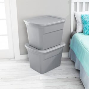 Sterilite 18 Gal Storage Tote, Stackable Bin with Lid, Plastic Container to Organize Clothes in Closet, Basement, Gray Base and Lid, 8-Pack