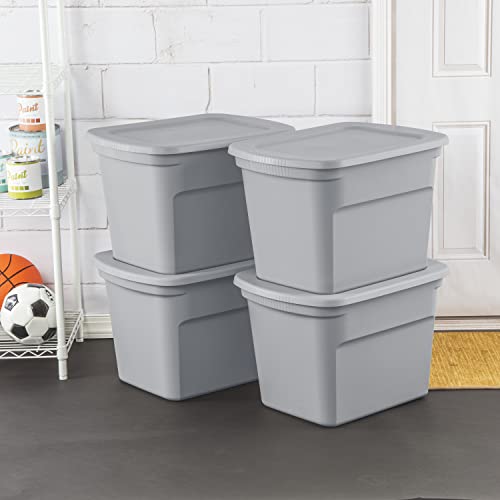 Sterilite 18 Gal Storage Tote, Stackable Bin with Lid, Plastic Container to Organize Clothes in Closet, Basement, Gray Base and Lid, 8-Pack