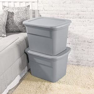 Sterilite 18 Gal Storage Tote, Stackable Bin with Lid, Plastic Container to Organize Clothes in Closet, Basement, Gray Base and Lid, 8-Pack