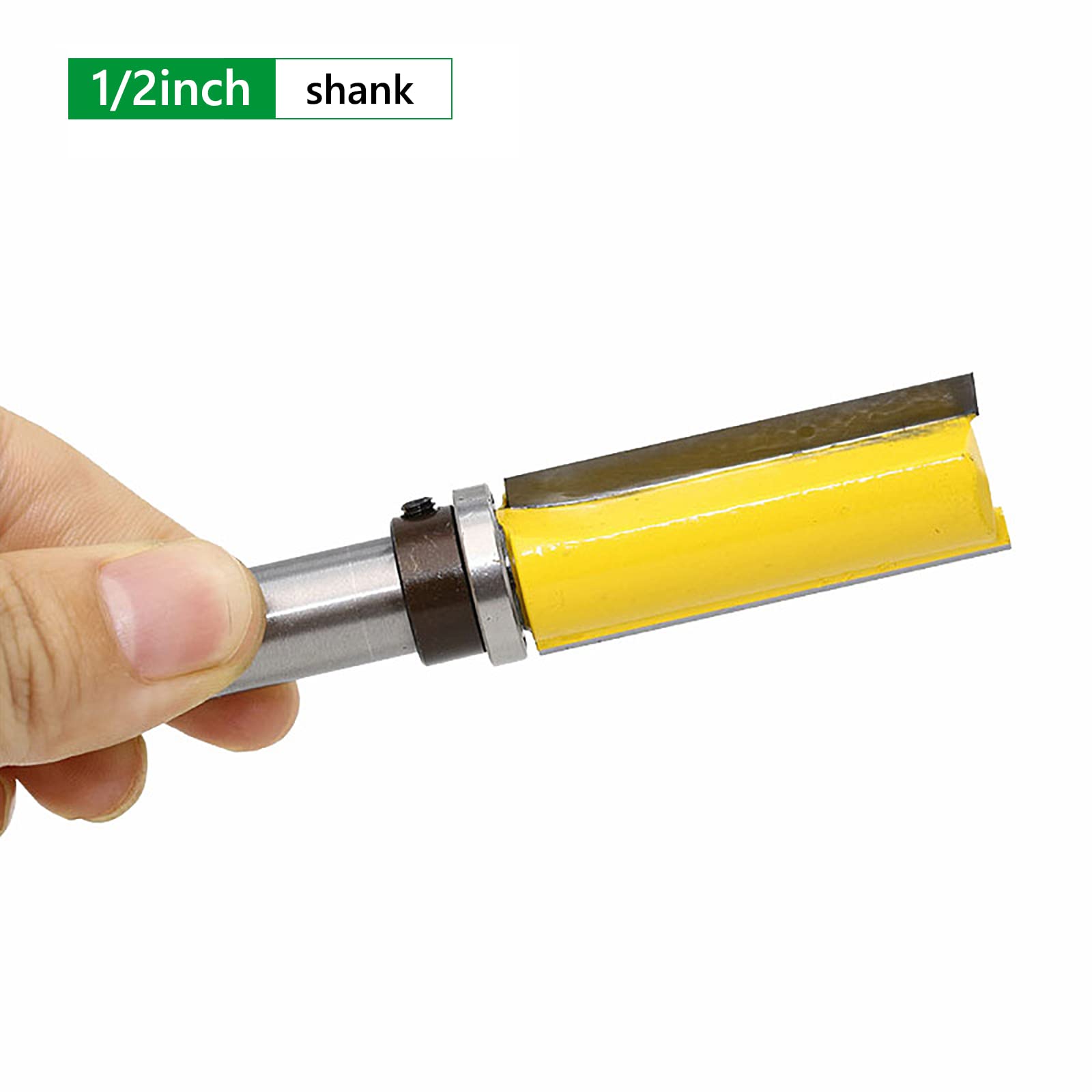 Flush Trim Bit with Bearing, 2 Inch Cutting Length and 1/2 Inch Shank, Carbide Pattern Router Bit, Woodcutting Woodworking Tools