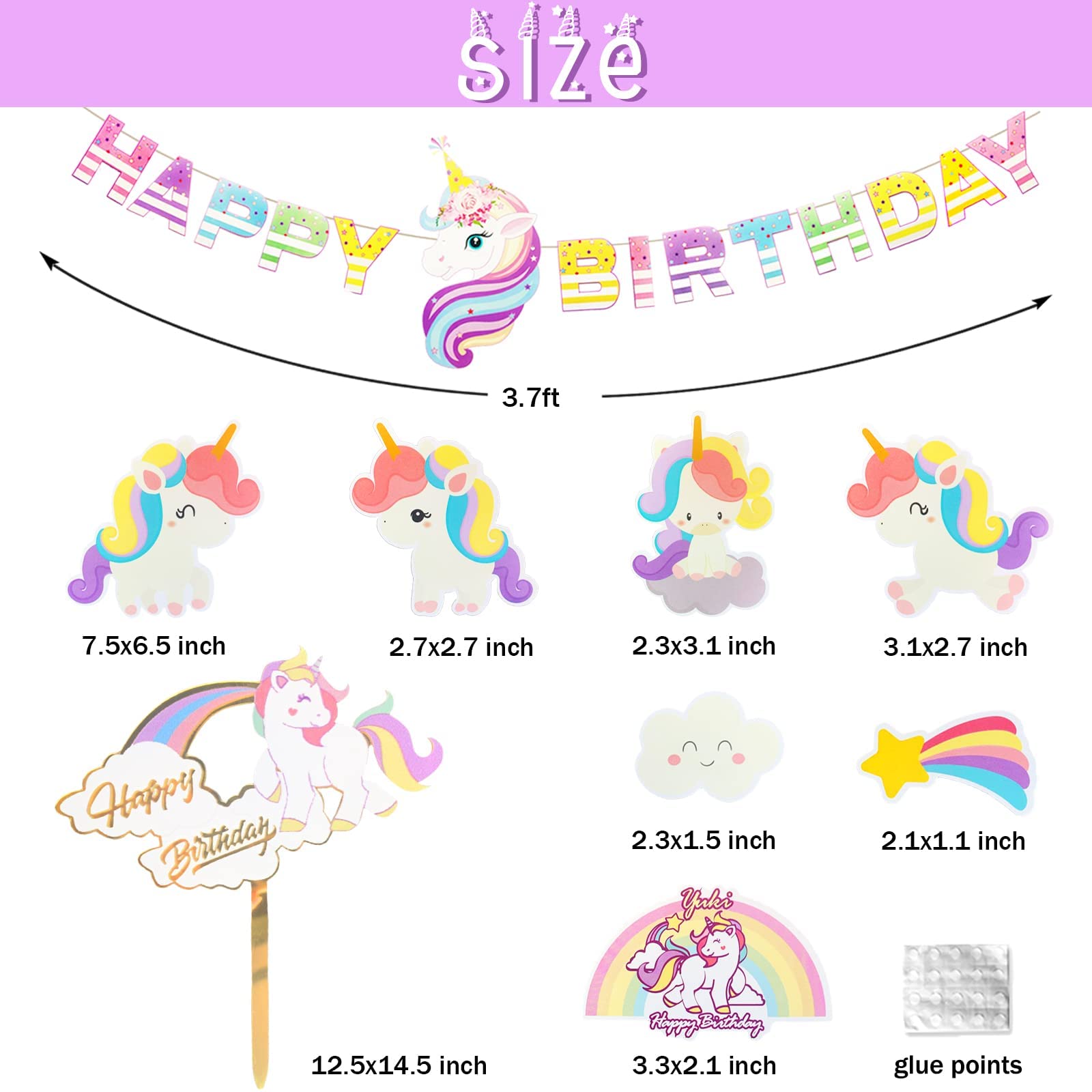 Unicorn 4th Birthday Party Decorations for Girls, Hombae 4th Birthday Party Supplies Kit, Rainbow Birthday Banner Balloons Garland, No.4 Foil Balloon, Macaron Tinsel Curtains