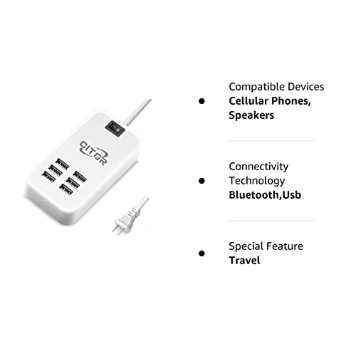 Multi USB Charger, 6 Port USB Charging Station for Multiple Devices, Phone, Tablet, Power Strip with ON/Off Switch (White)