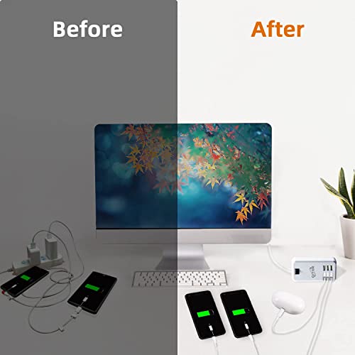 Multi USB Charger, 6 Port USB Charging Station for Multiple Devices, Phone, Tablet, Power Strip with ON/Off Switch (White)