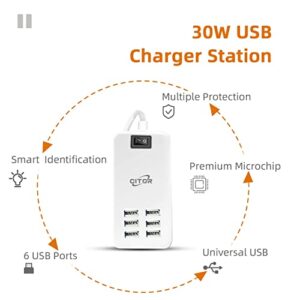 Multi USB Charger, 6 Port USB Charging Station for Multiple Devices, Phone, Tablet, Power Strip with ON/Off Switch (White)