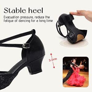 HIPPOSEUS Women's Glitter Latin Dance Shoes Black Closed Toe Ladies Ballroom Salsa Dancing Shoes for Wedding Party, 6.5 B(M) US