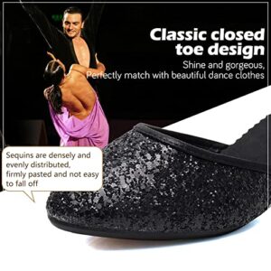 HIPPOSEUS Women's Glitter Latin Dance Shoes Black Closed Toe Ladies Ballroom Salsa Dancing Shoes for Wedding Party, 6.5 B(M) US