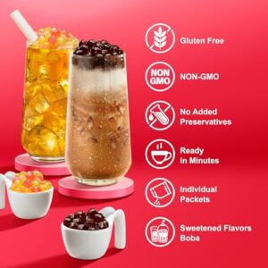 J WAY Instant Boba Bubble Pearl Variety Milk Fruity Tea Kit with Authentic Brown Sugar Caramel Tapioca Boba, Ready in Under One Minute, Paper Straws Included - Gift Box - 10 Servings