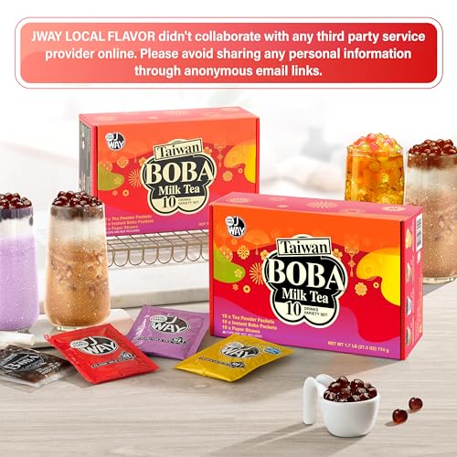 J WAY Instant Boba Bubble Pearl Variety Milk Fruity Tea Kit with Authentic Brown Sugar Caramel Tapioca Boba, Ready in Under One Minute, Paper Straws Included - Gift Box - 10 Servings